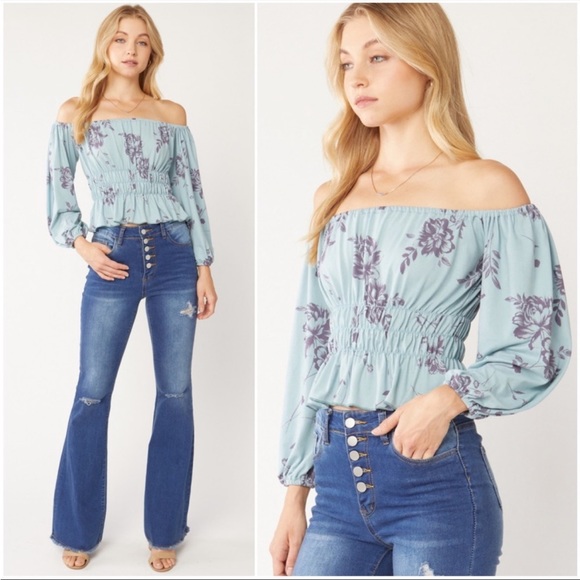 entro | Tops | Sage Entro Cottagecore Off The Shoulder Floral Top ...